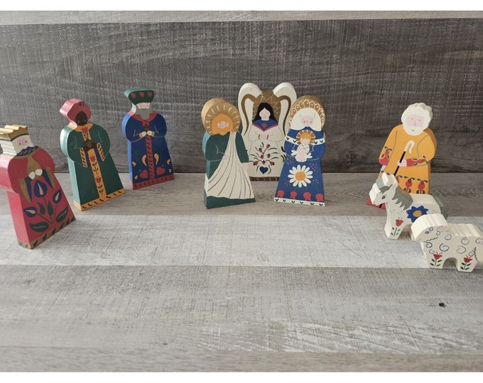 Vtg RARE Vintage Wood Folk Art Nativity Set Handpainted Wooden ...