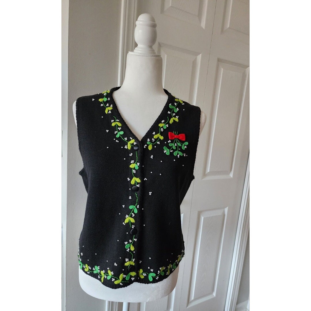 Michael Simon Christmas Black Vest W Mistletoe - Size M Medium MINT EUC ...