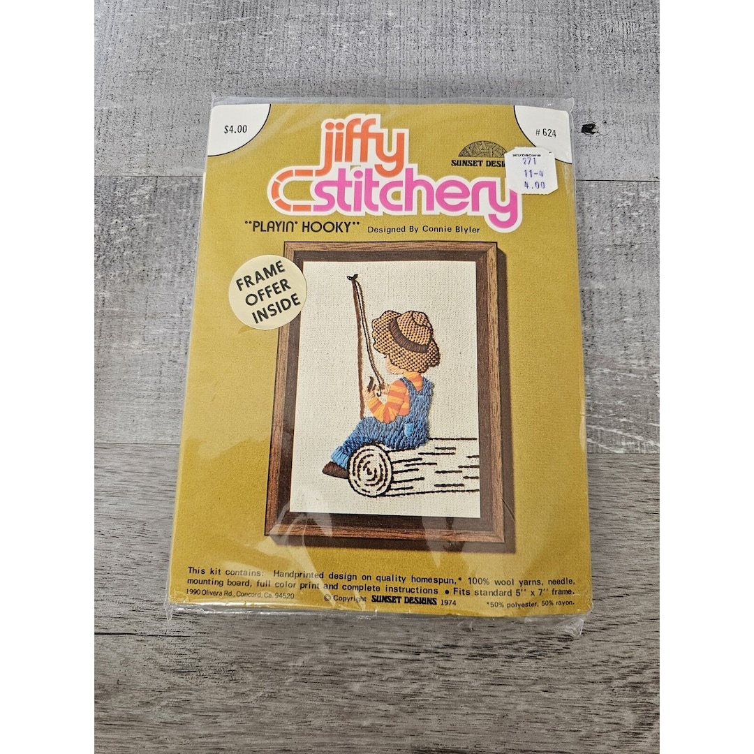 Jiffy Stitchery Cross Stitch Embroidery Kit Playin Hooky Fishing 624 ...