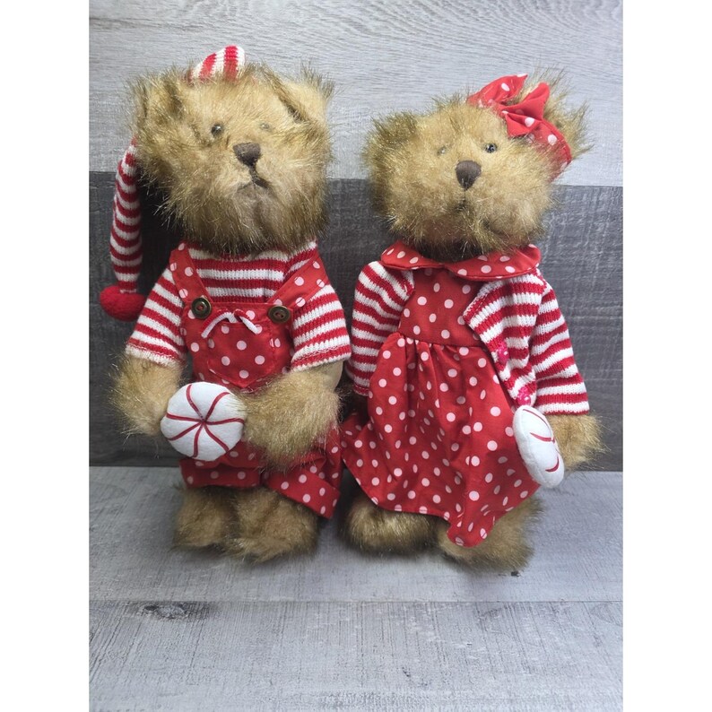 Rare Tender Hearted Christmas Teddy Bears Peppermint Plush Boy & Girl ...