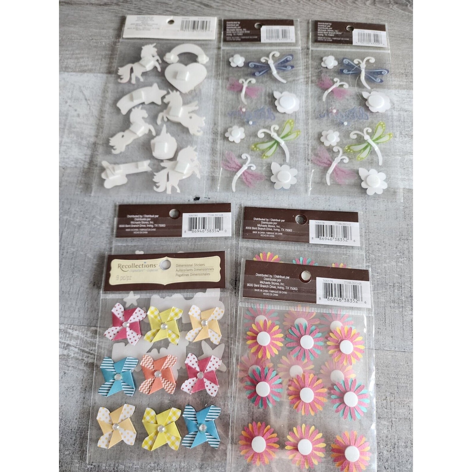 3D Stickers LOT - Recollections - Unicorns Girls Flowers Dragonflies ...