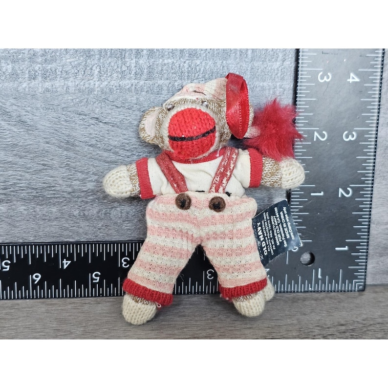 Old Navy Sock Monkey in Christmas Ornament Pink Plush Stuffed Animal 4 ...