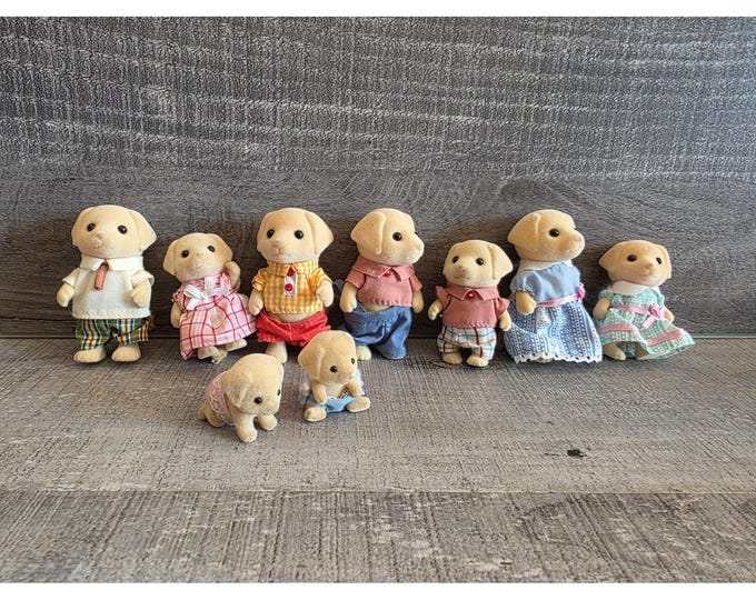 Calico Critters Yellow Labrador Family Sylvanian Set of 9 Mom Dad Kids ...