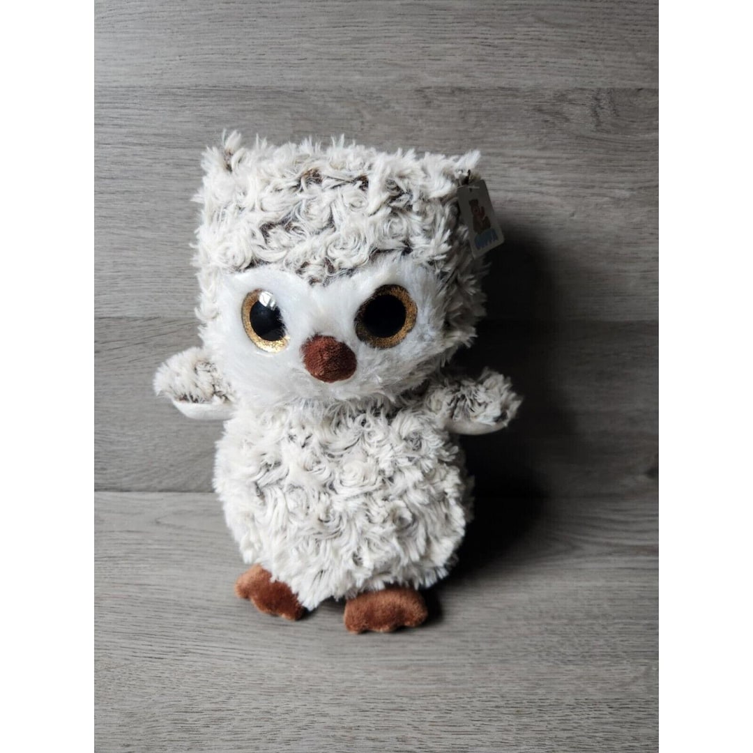 GOFFA Soft Plush Stuffed Animal OWL Big Glittery Sparkly Eyes Off-white ...