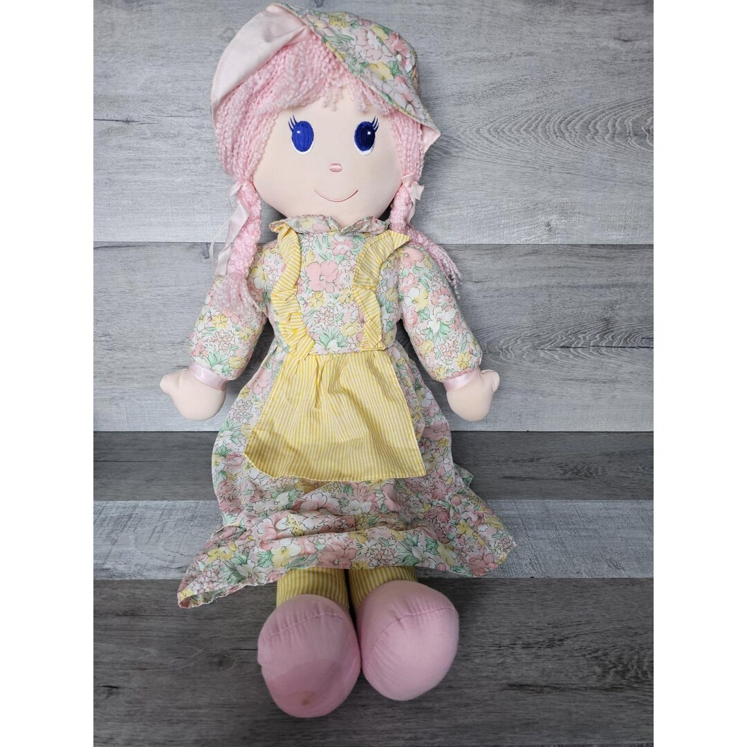 Cuddle Wit Plush Large Rag Doll Pink Yarn Braided Hair Doll W Bonnet 32 ...