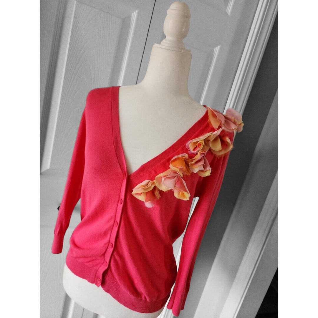 Michael Simon Pink 3D Floral Sweater Cardigan - Wearable Art - Womens ...