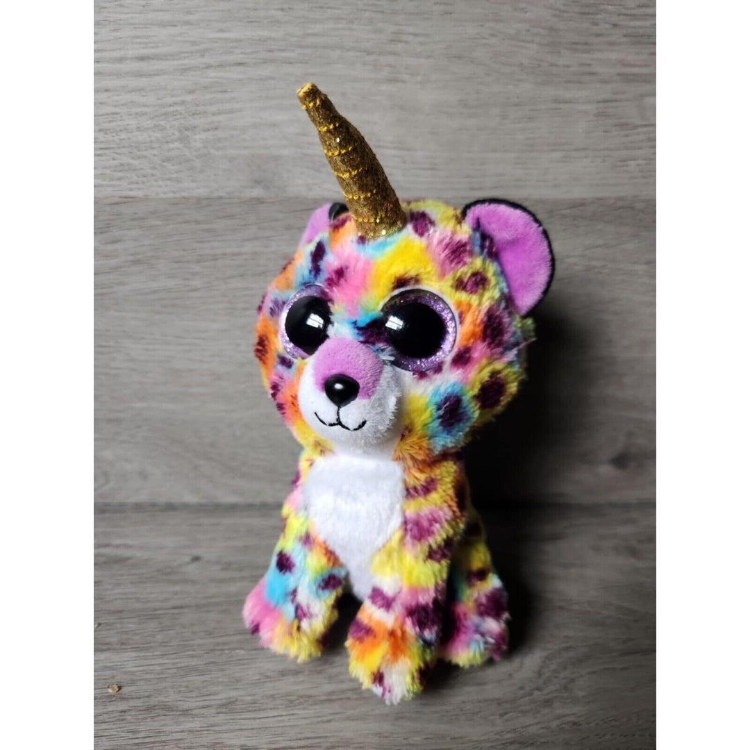 TY Beanie Boos 6" GISELLE Unicorn Rainbow Leopard Plush Toy Tysilk Tie ...