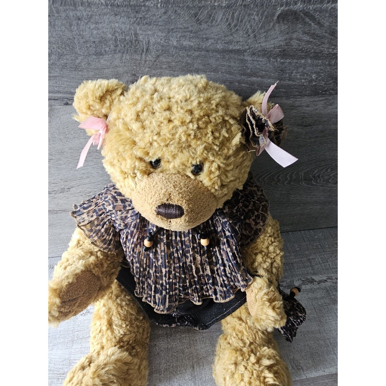 Build A Bear BAB 16 Tan Blond Curly Hair Teddy Bear Plush W Jean Skirt ...