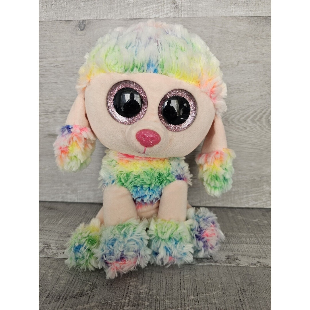 Ty Beanie Boos 10" the Rainbow Poodle Dog Glitter Eyes Plush Stuffed ...