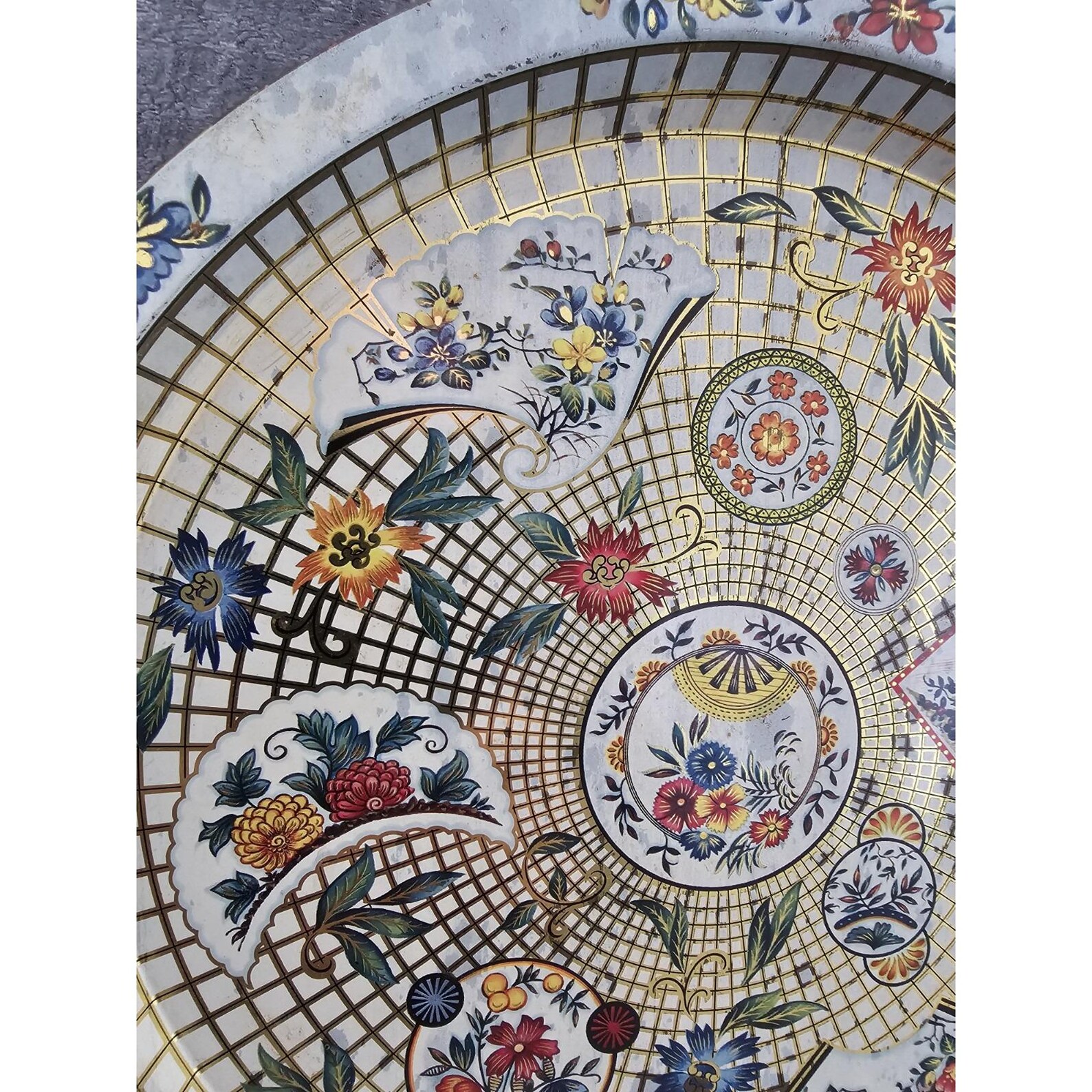Vintage Daher Decorated Ware Round Tin Metal Tray Lattice Floral Made ...