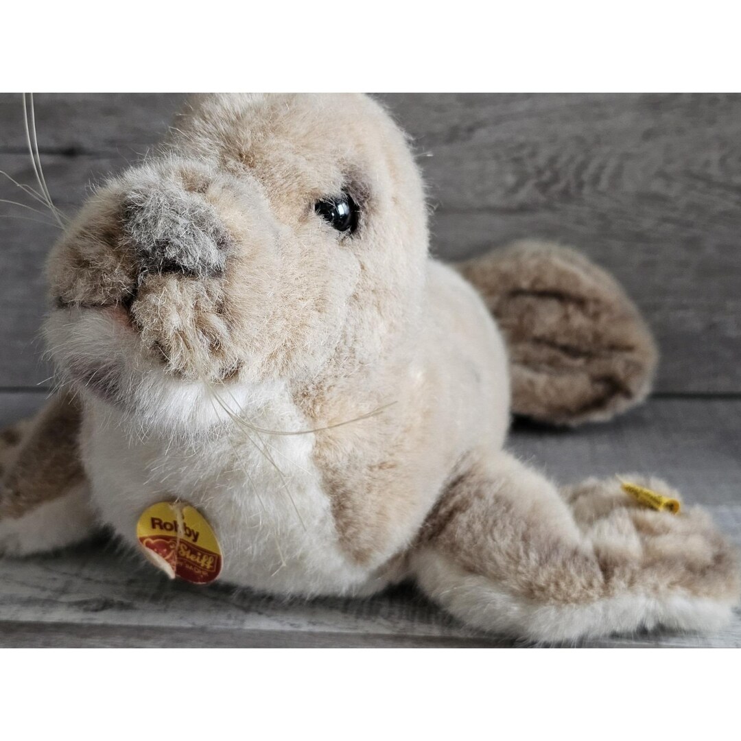 Steiff Plush Robby Seal Brown White Stuffed Animal Toy Germany 12" Lg ...