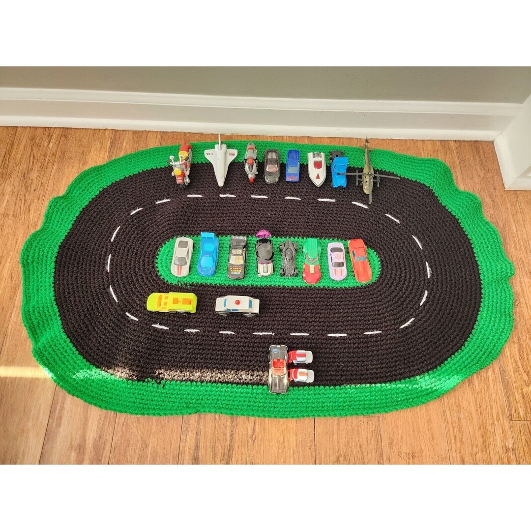 Racetrack Rug for Matchbox Cars Hand Crocheted + Tons of Cars! Batman ...
