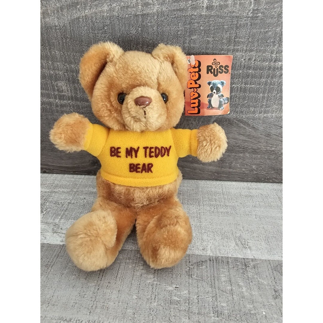 Vtg RUSS Be My Teddy Bear Yellow T-shirt Plush Brown Bear Valentine’s ...