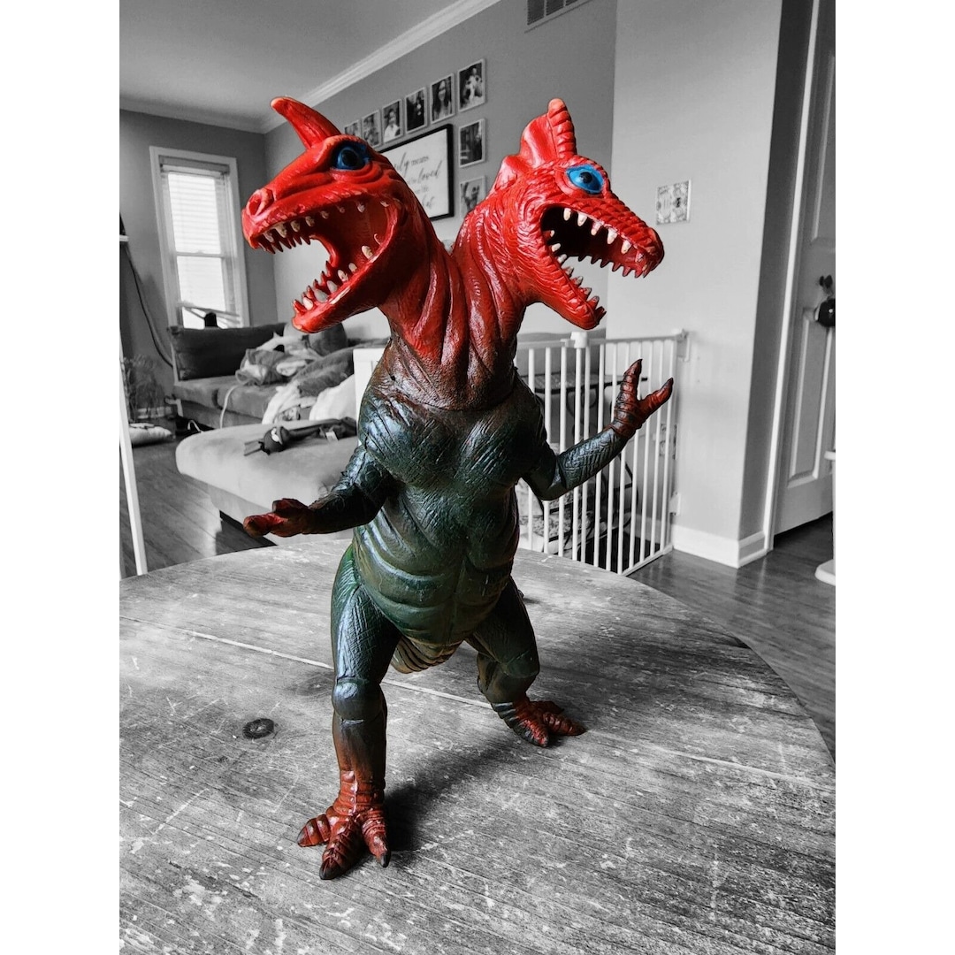 Two-headed Dragon Rubber Figure Vintage Red & Green Monster 8” 1980s ...