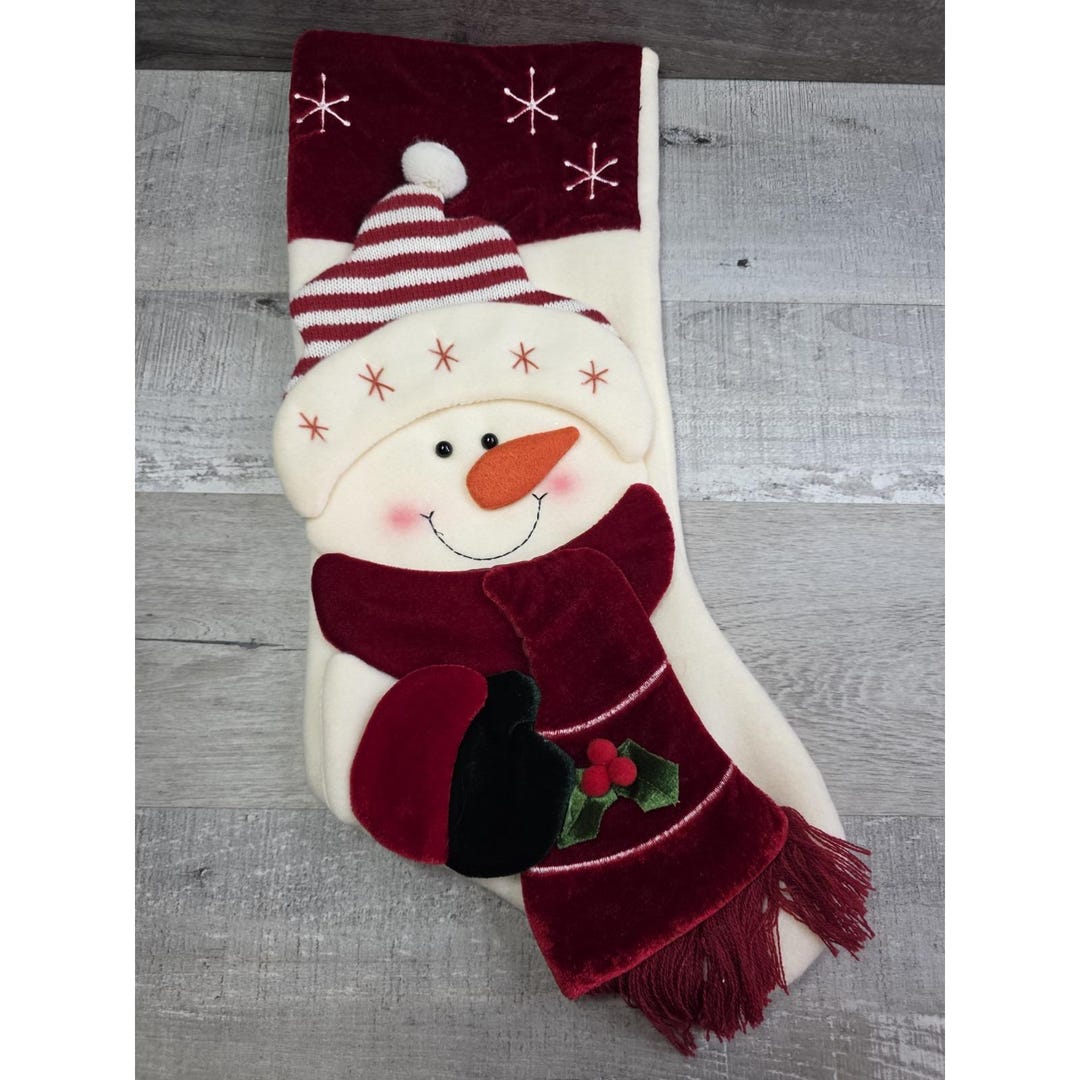 Prima Creations Christmas Stocking Snowman Red White 18" Velvet Frosty ...