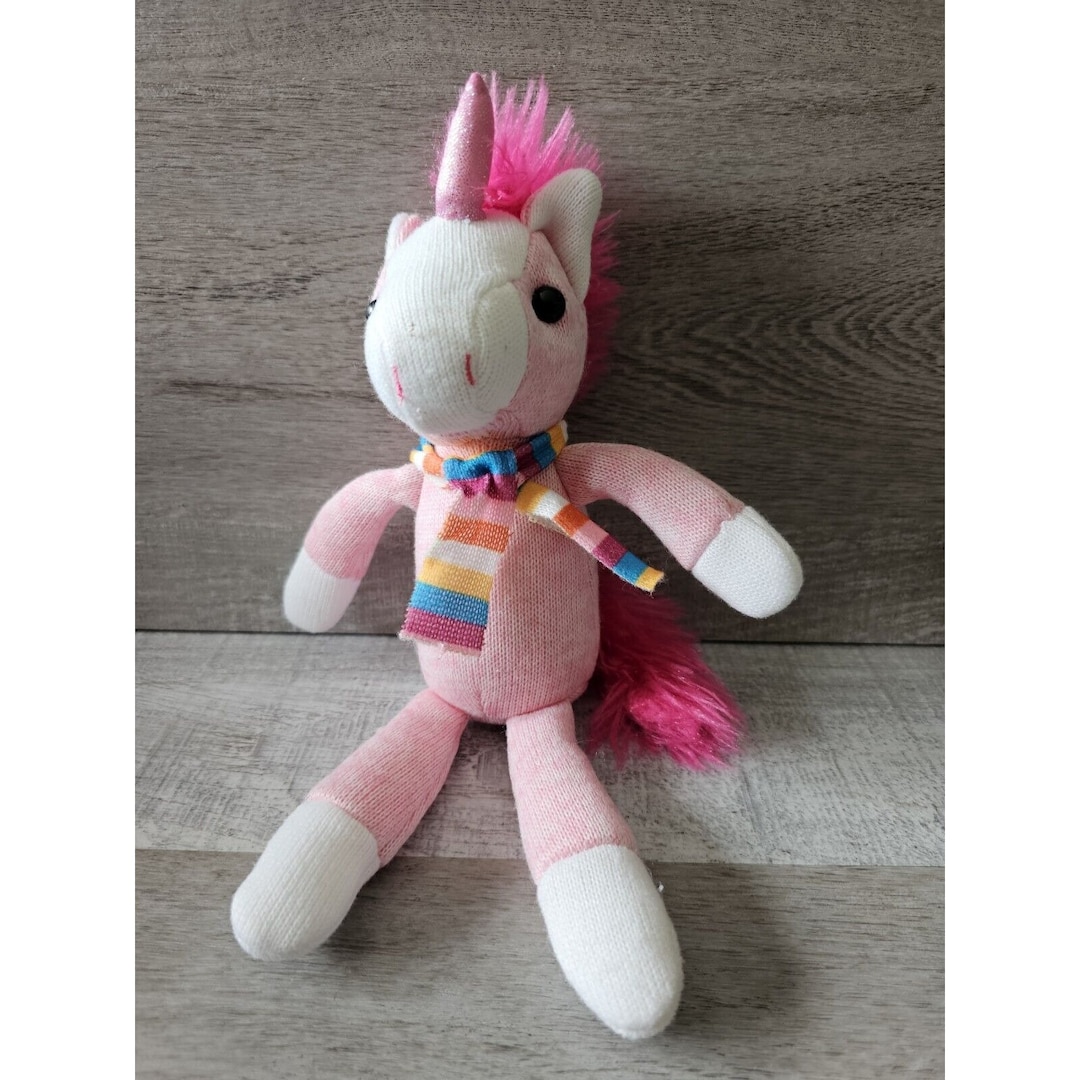 Galerie Sock Monkey Pink Knit Unicorn Wearing Scarf 9" Plush Stuffed ...