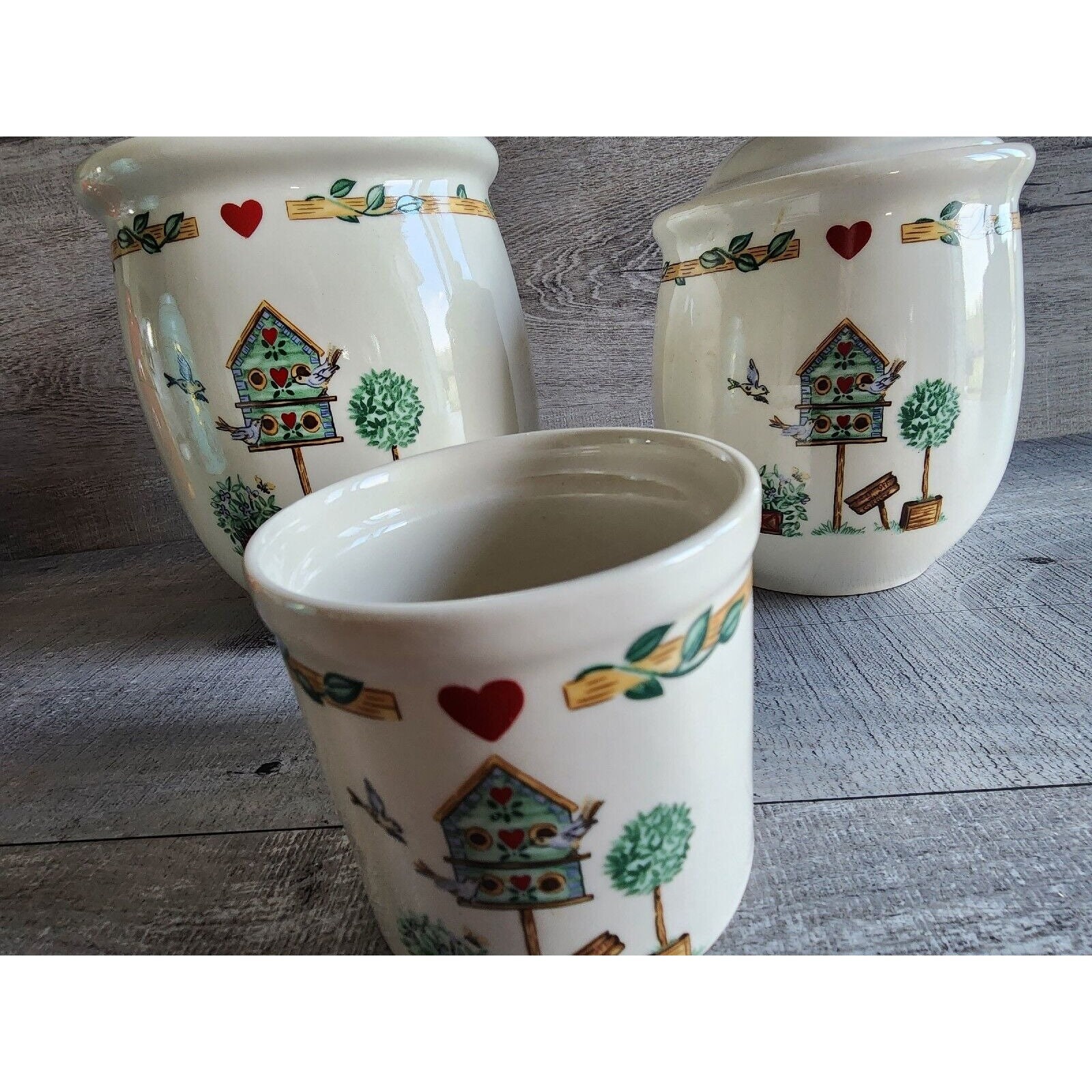 Thompson Pottery Birdhouse Three Piece Ceramic Canister Set W Votive ...