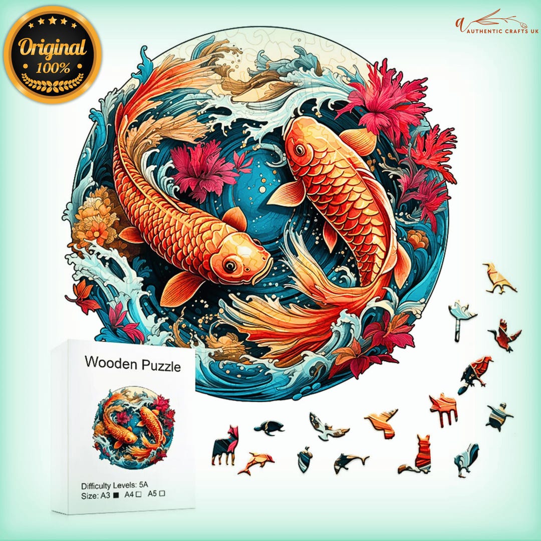 Golden Fish Wooden Jigsaw Puzzle for Adults, Animal Wooden Puzzle, Koi ...