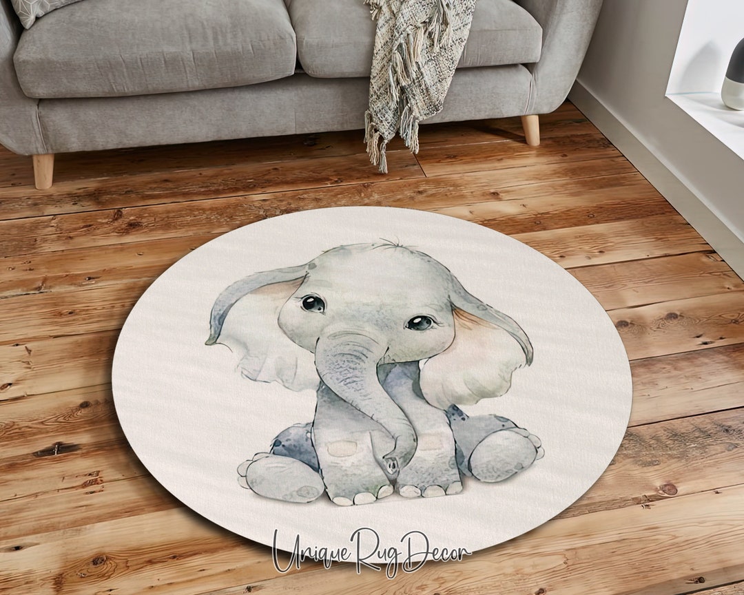 Cute Elephant Rug, Baby Room Carpet, Nursery Play Mat, Animal Rug, Baby ...