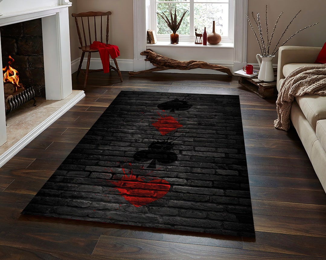 Retro Style Playing Cards Rug, Game Room Carpet, Gaming Mat, Gamer ...