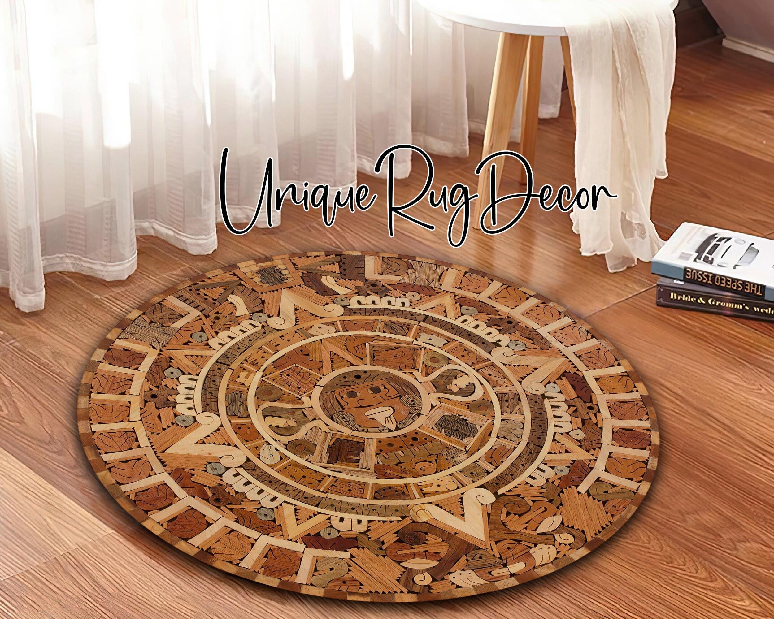 Ancient Mayan Symbol Compass Calendar Rug, Non-slip Ethnic Round Floor ...