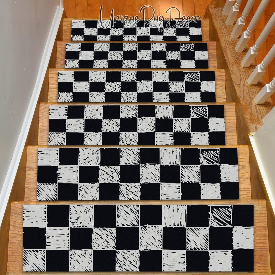 Checkered Stair Rug, Modern Stair Mat, Non-slip Floor Area Step Rug ...