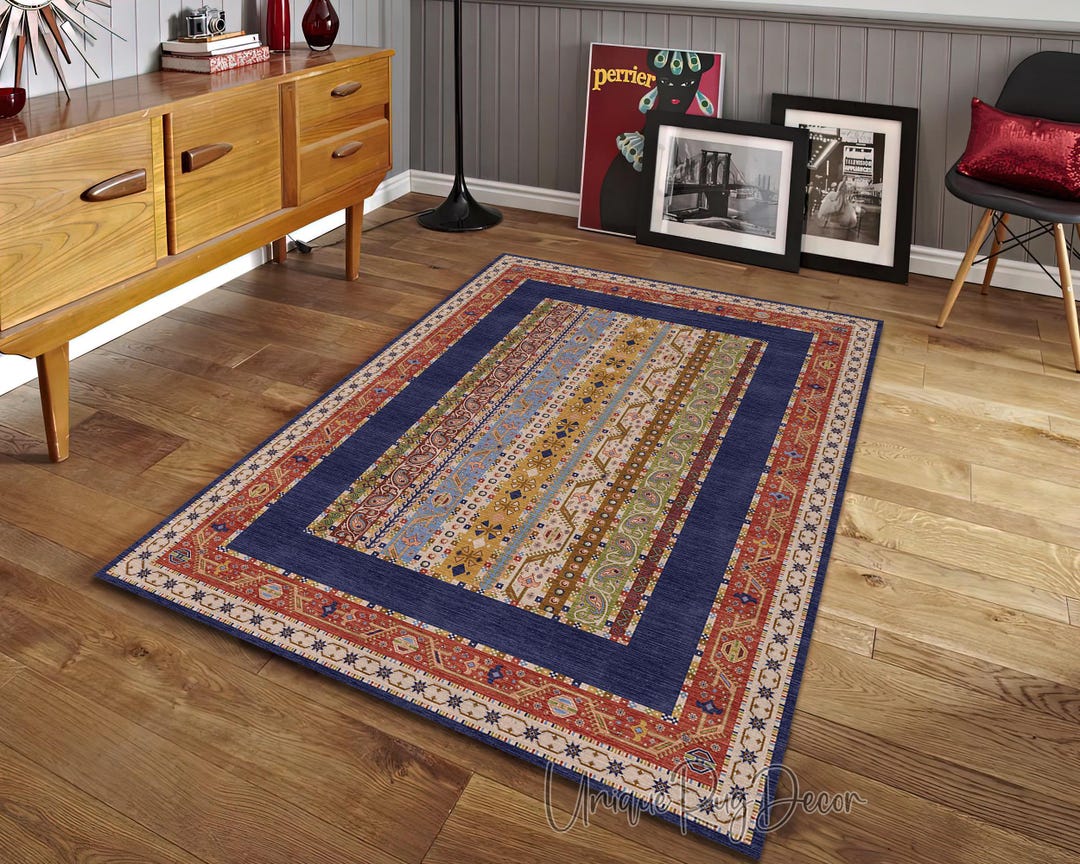 Turkish Ethnic Blue Rug – Colorful Anatolian Tribal Carpet - Etsy