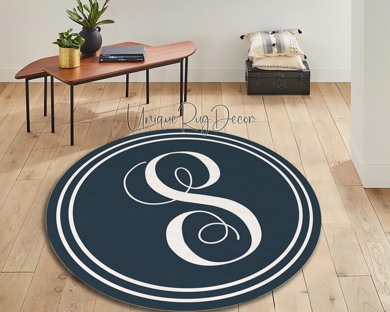 Custom Monogram Round Rug: Personalized Letter Carpet - Etsy Ireland