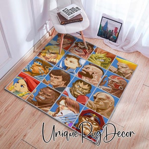Retro Style Street Fighter Character Themed Arcade Rug, Video Game Mat ...