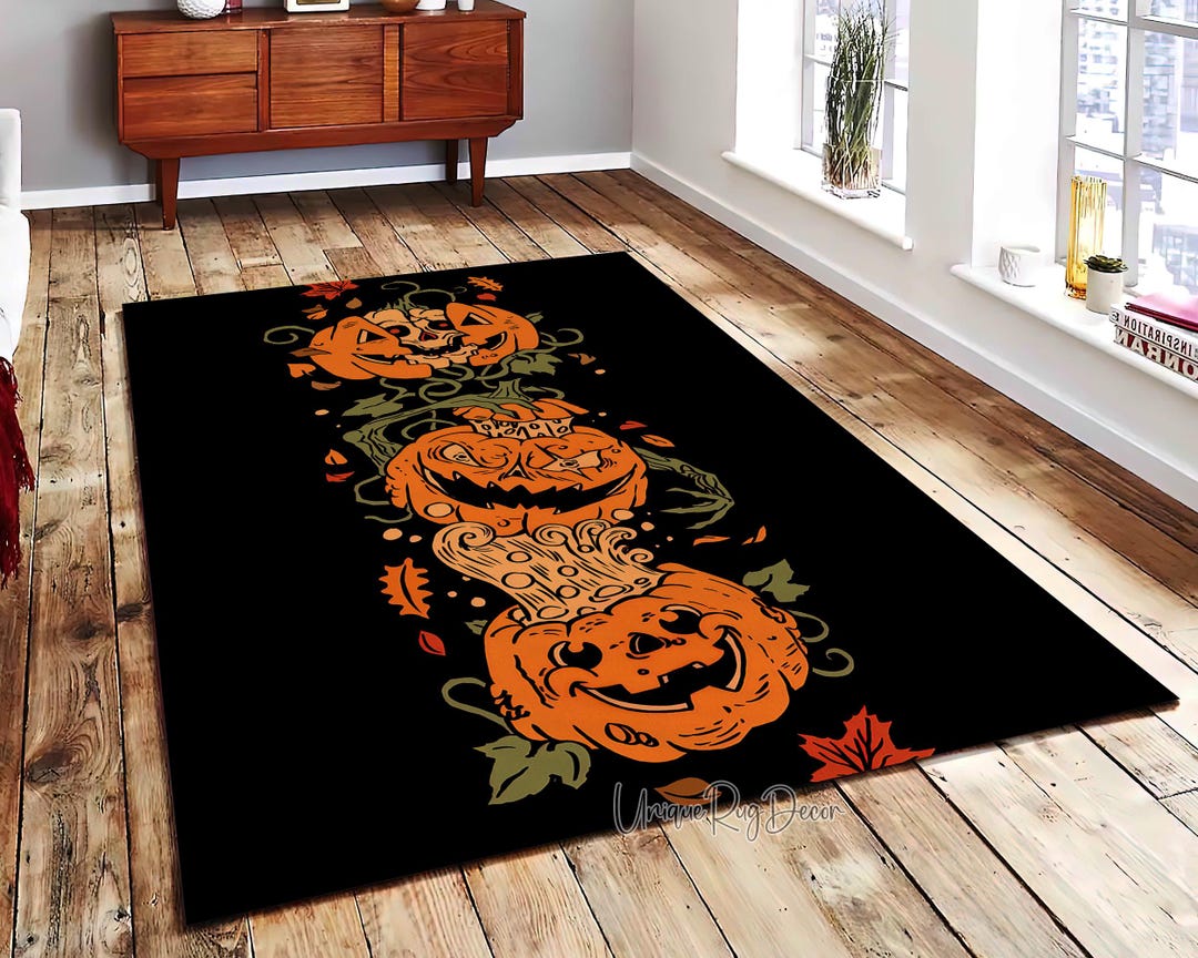 Pumpkin Themed Rug, Halloween Carpet, Horror Decor, Scary Mat, Autumn ...