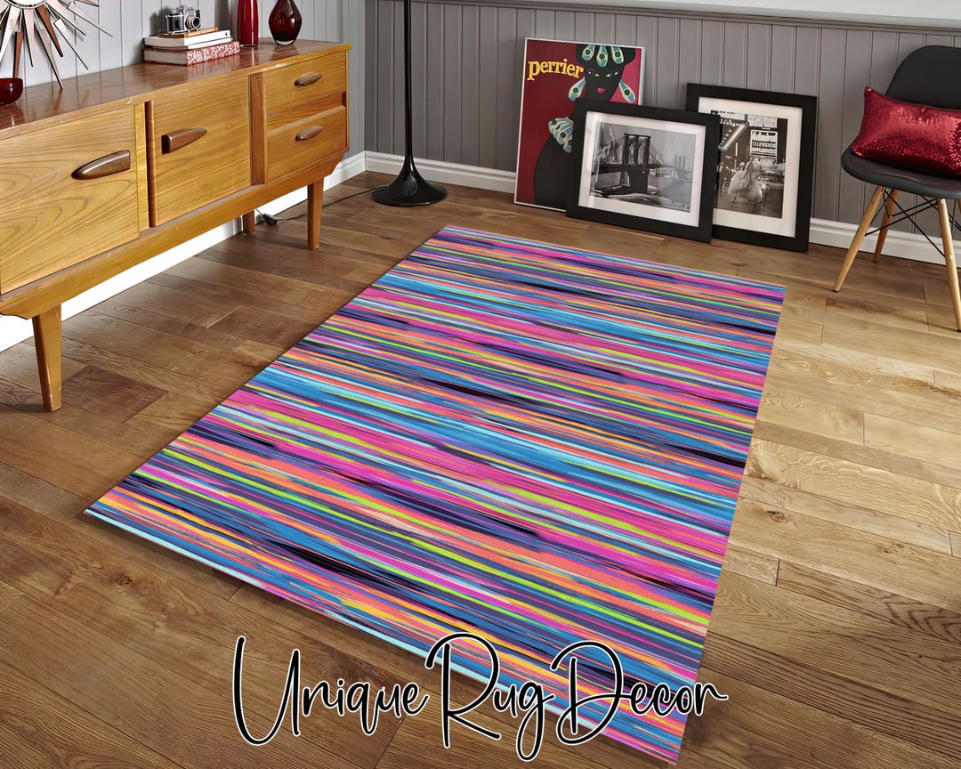 Multicolor Stripped Rustic Rug, Nonslip Floor Area Mat, Colorful Living ...