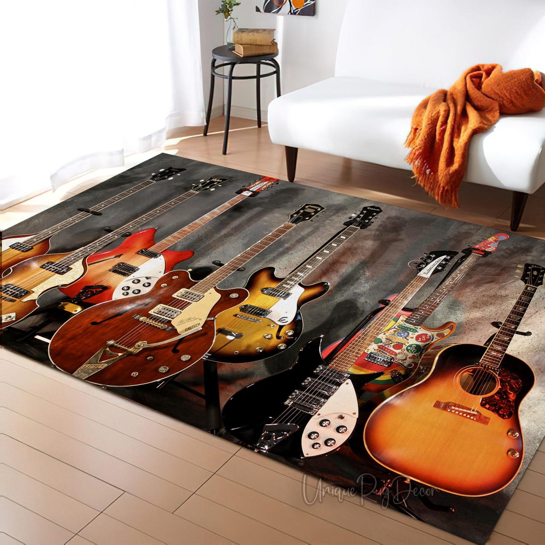 Electric Guitar Rug, Musical Instrument Carpet, Music Room Mat, Music ...