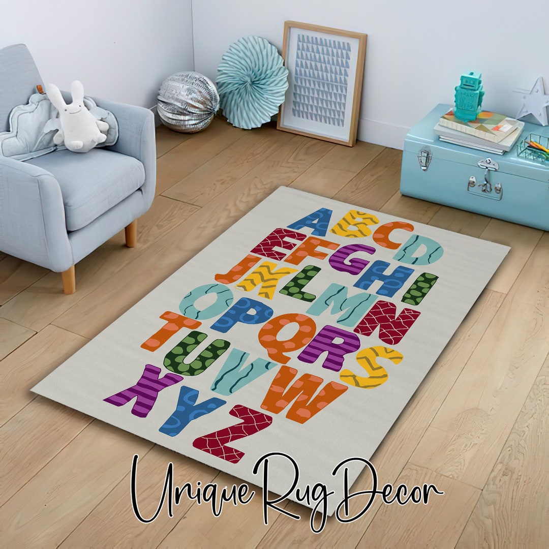 Alphabet Rug, Colorful Kids Room Carpet, Nursery Play Mat, ABC Rug ...