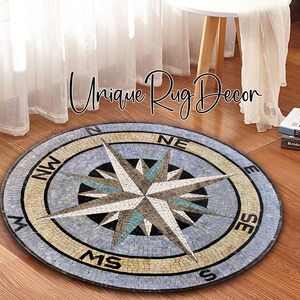 Ancient Flagstone Patterned Compass Rose Rug, Compass Medallion Carpet ...
