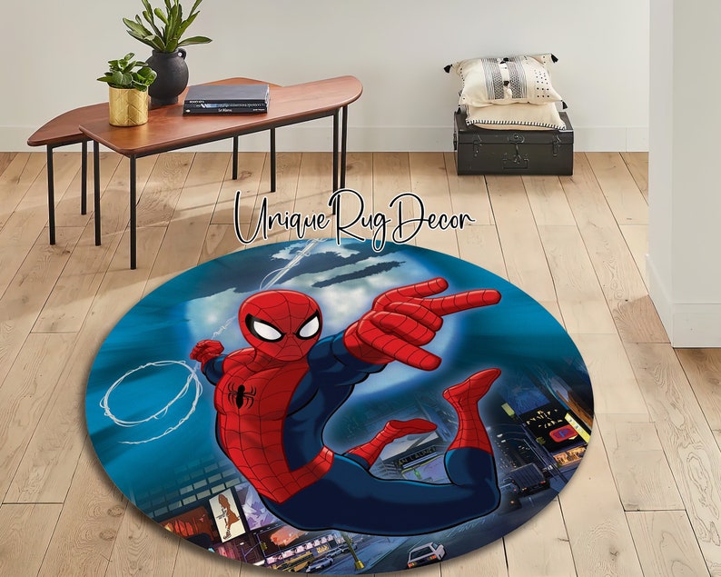 Spiderman Themed Nonslip Children Room Round Rug Kids - Etsy