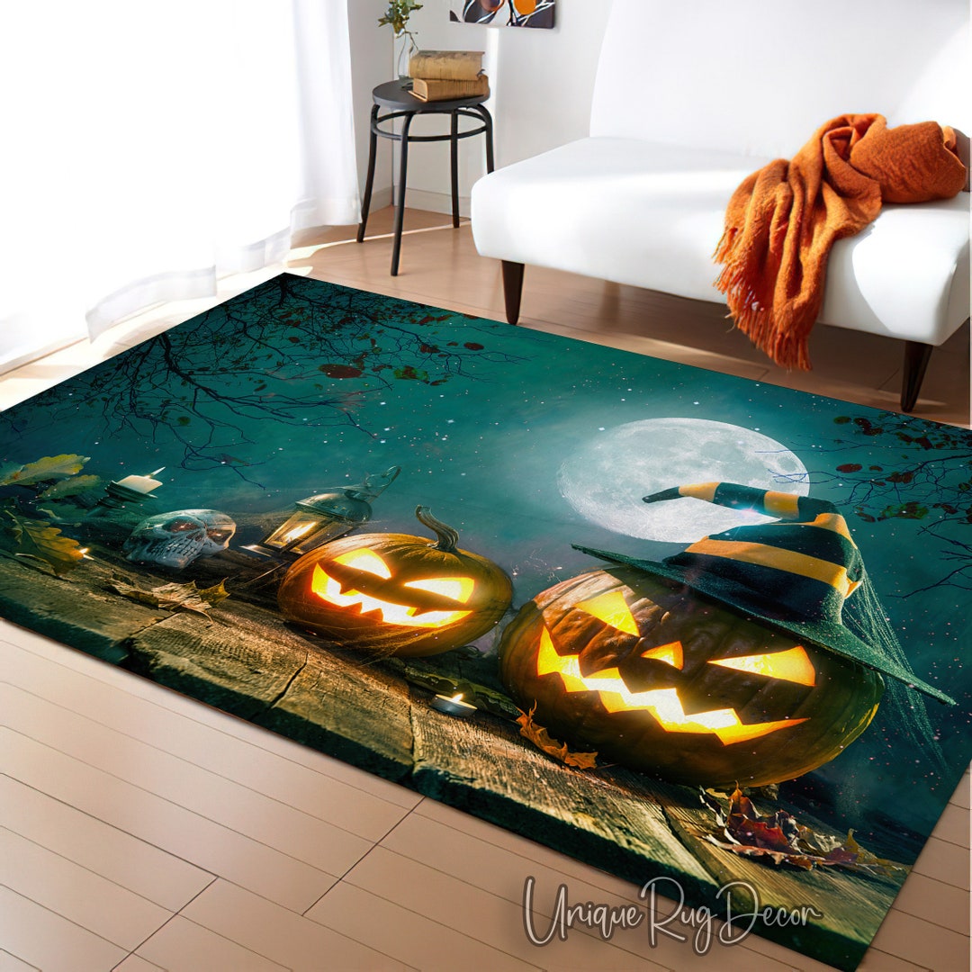 Horror Pumpkin Rug, Halloween Carpet, Scary Decor, Doormat, Gothic Room ...