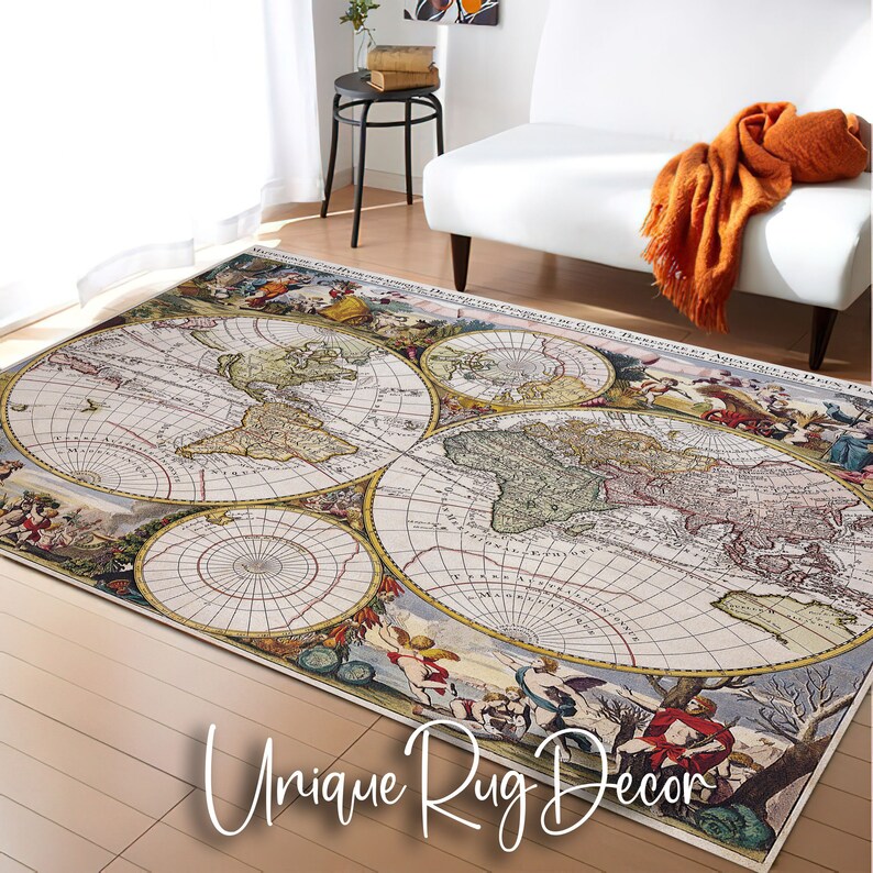 Retro Ancient World Map Rug Library Carpet Earth Parchment - Etsy