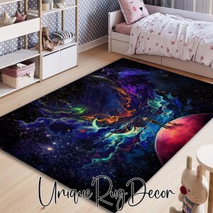 Space Galaxy Patterned Rug, Space Room Decor, Sun Stars Moon Space ...