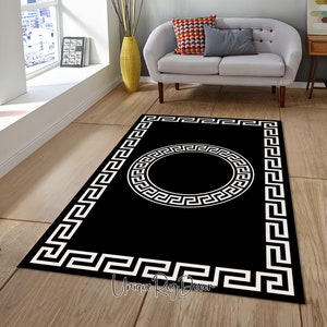 Greek Key Symbol Rug, Luxury Carpet, Black and White Modern Mat, Living ...