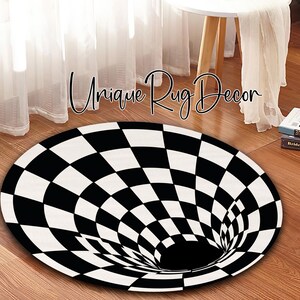 3D Vortex Swirl Rug, Optical Illusion Decor, Checkered Round Mat ...