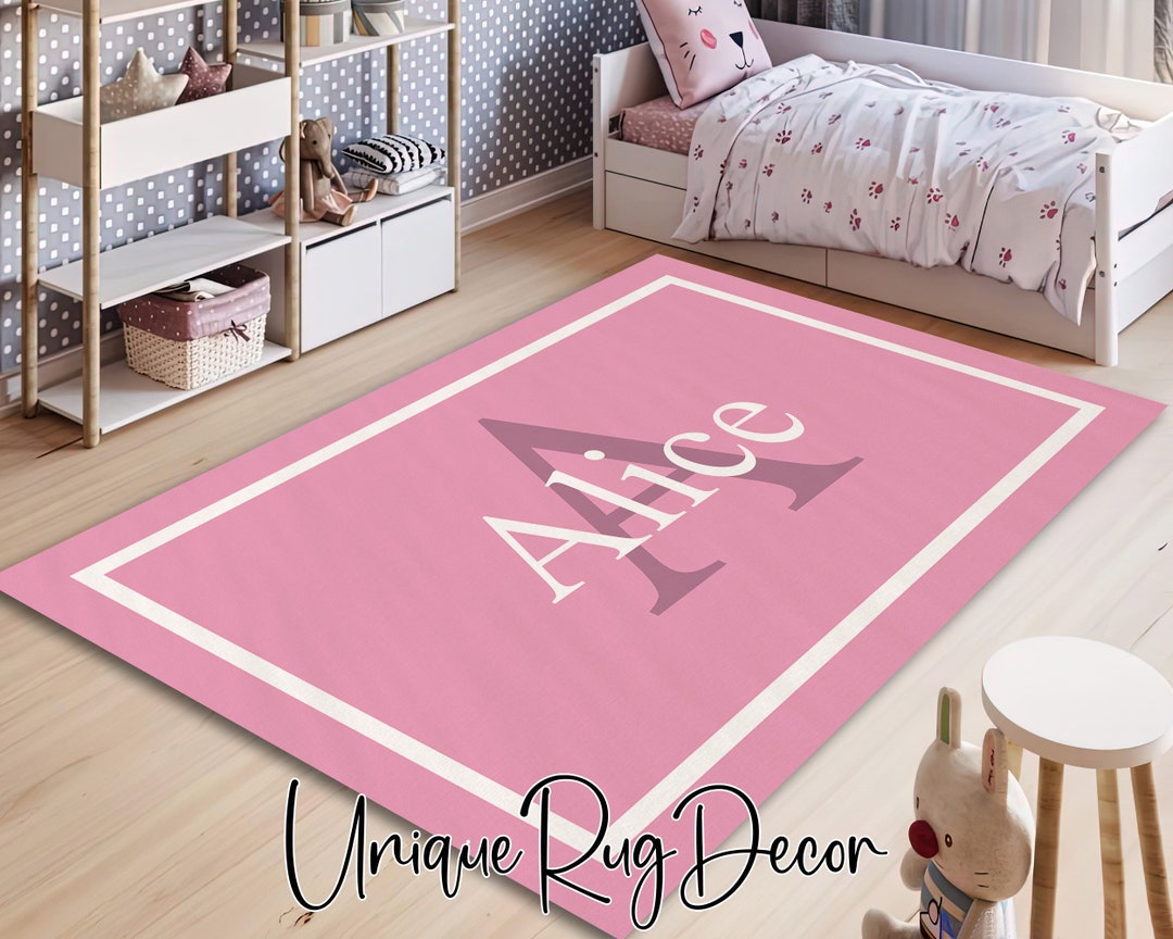 Pink Color Custom Nursery Rug, Personalized Monogram Carpet, Initial ...