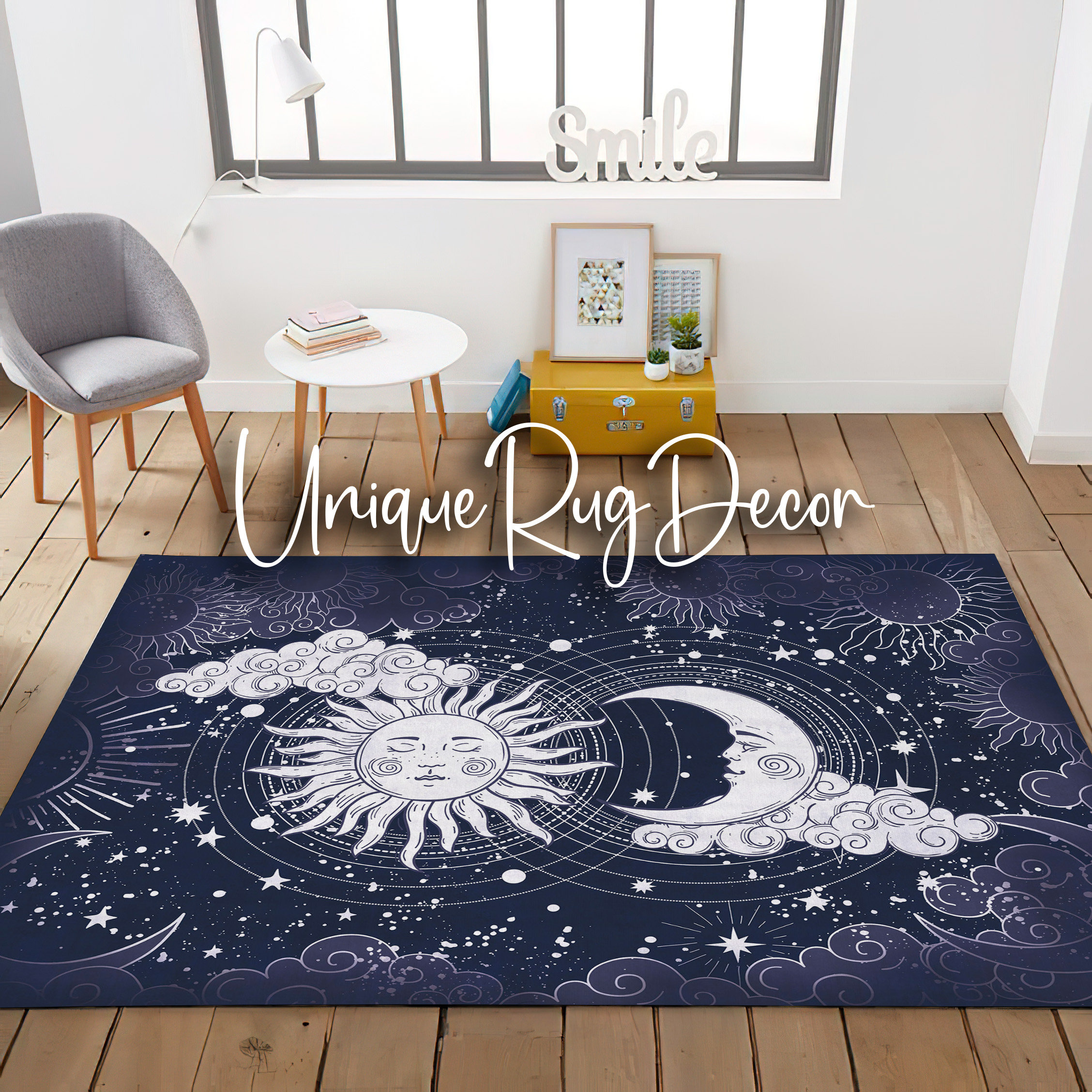 Sun and Moon Celestial Themed Cool Space Rug Astronomy Decor - Etsy