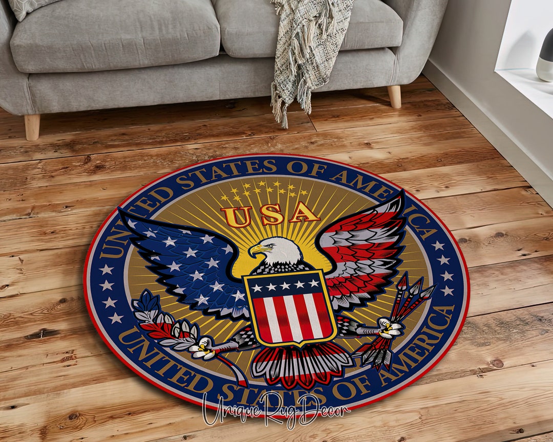 America Seal Rug, USA Mat, Colorful Office Round Carpet, United States ...