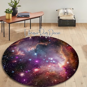 Nebula Clouds Stars Themed Decorative Space Round Rug, Galaxy Carpet ...