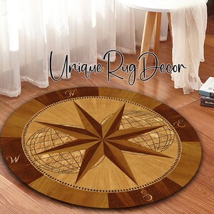 Compass Rose Rug, Compass Medallion Carpet, Wooden Looking Non-slip ...
