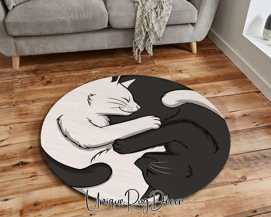 Yin Yang Cats Themed Cute Pet Mat, Animal Decor, Cat Rug, Meditation ...