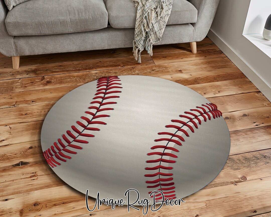 Baseball Ball Shape Non-slip Floor Area Round Rug, Sport Mat, Baseball ...