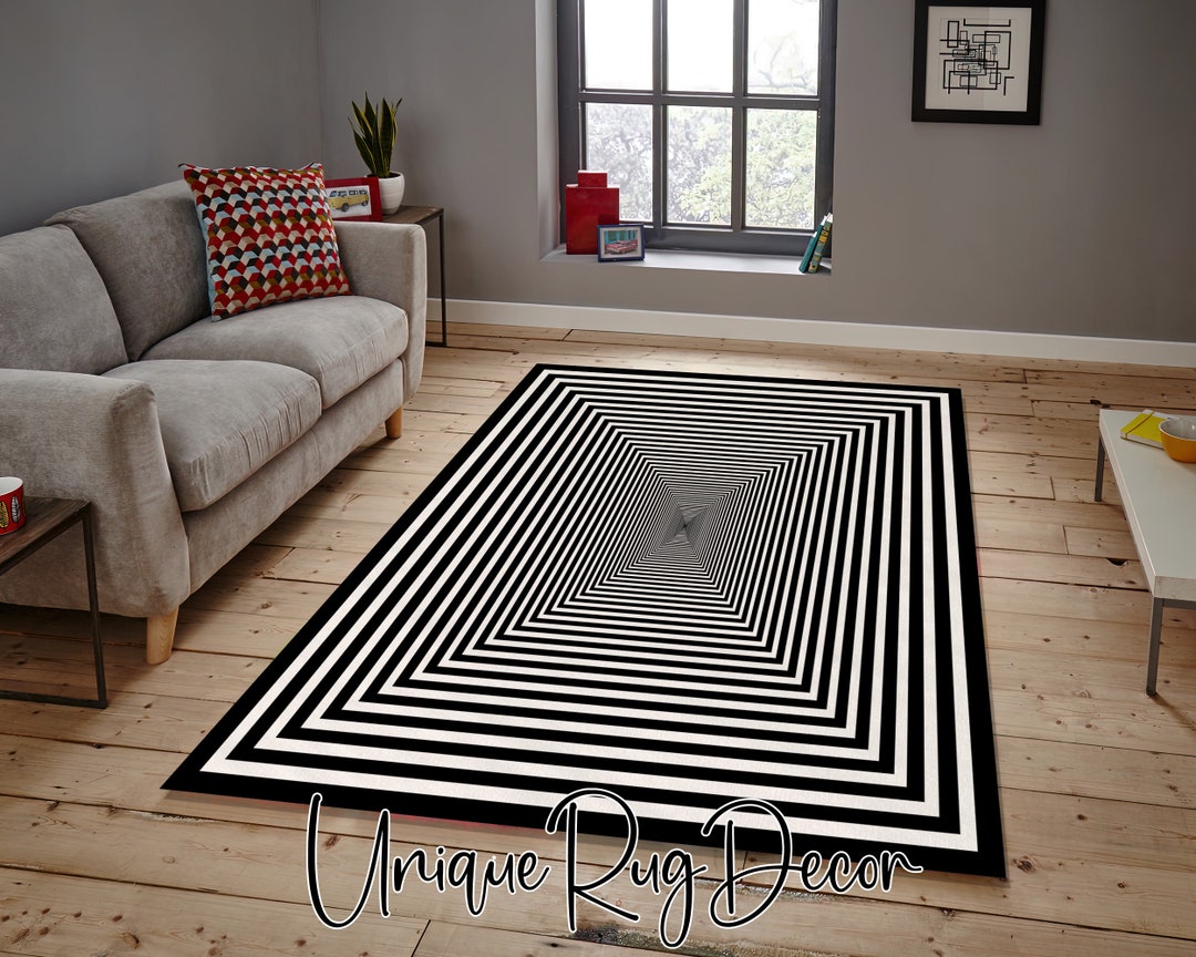 3D Rectangle Swirl Illusion Vortex Rug, Coffee Table Mat, Meditation ...