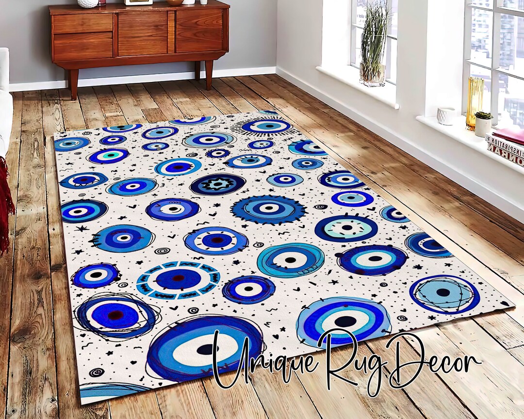 Evil Eye Themed Talisman Rug, Decorative Entryway Carpet, Non-slip Area ...