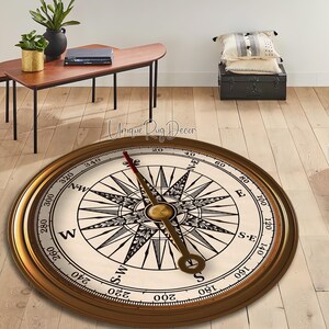 Nautical Compass Rug, Yacht Round Mat, Marine Carpet, Office Decor ...